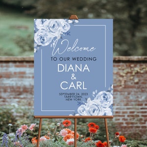 Editable Dusty Blue Welcome Sign Floral Blue Wedding Welcome Sign Decor ...