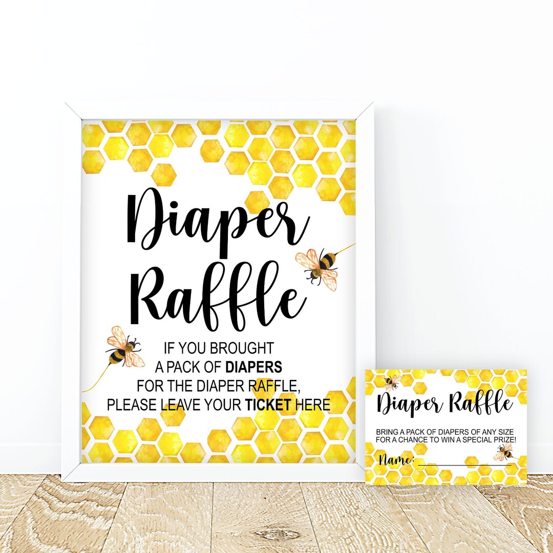Bee Diaper Raffle Tickets and Sign Honey Bee Baby Shower Game Printable ...