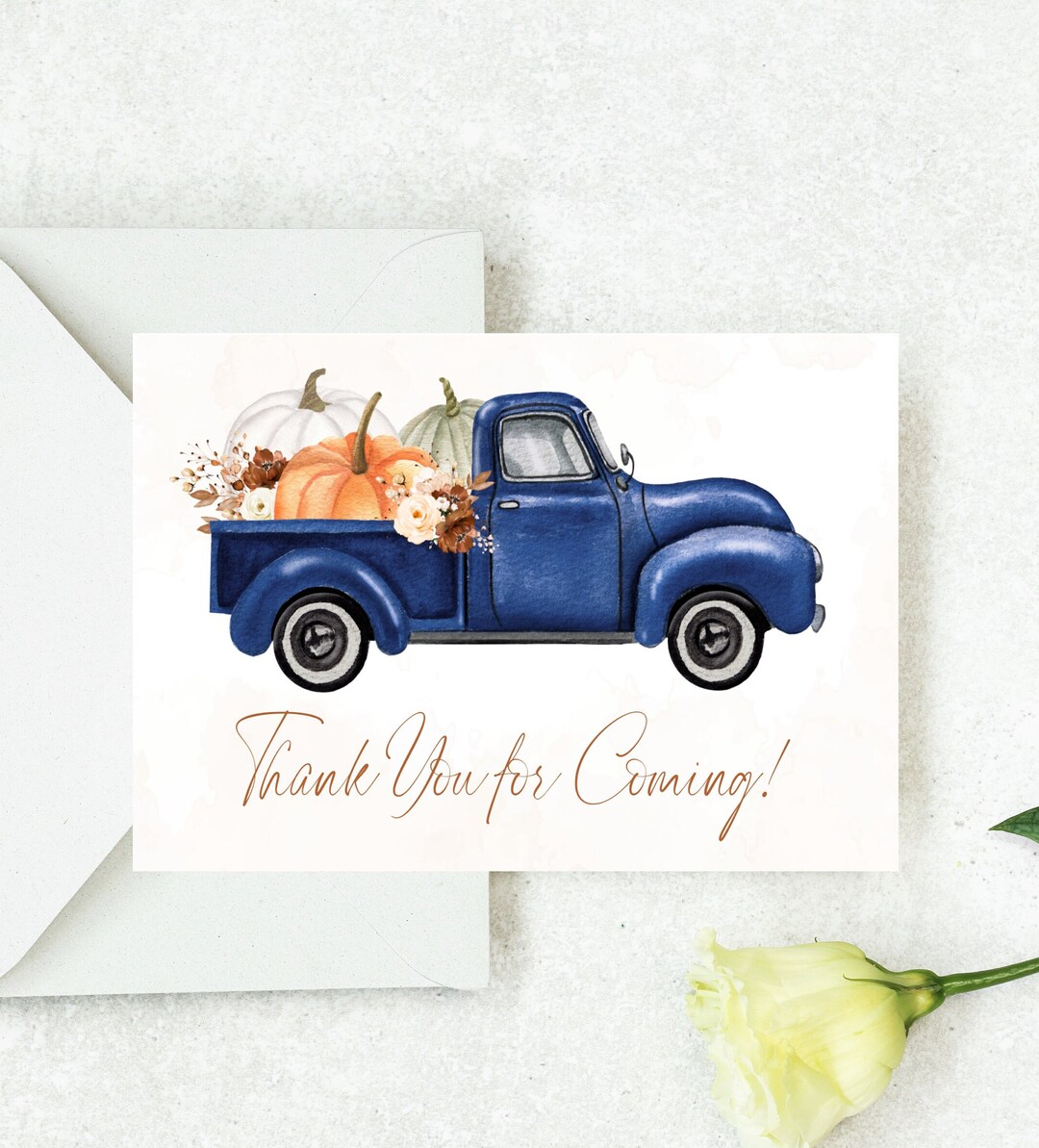 Editable Pumpkin Thank You Card Rustic Blue Farm Truck Burnt Orange ...