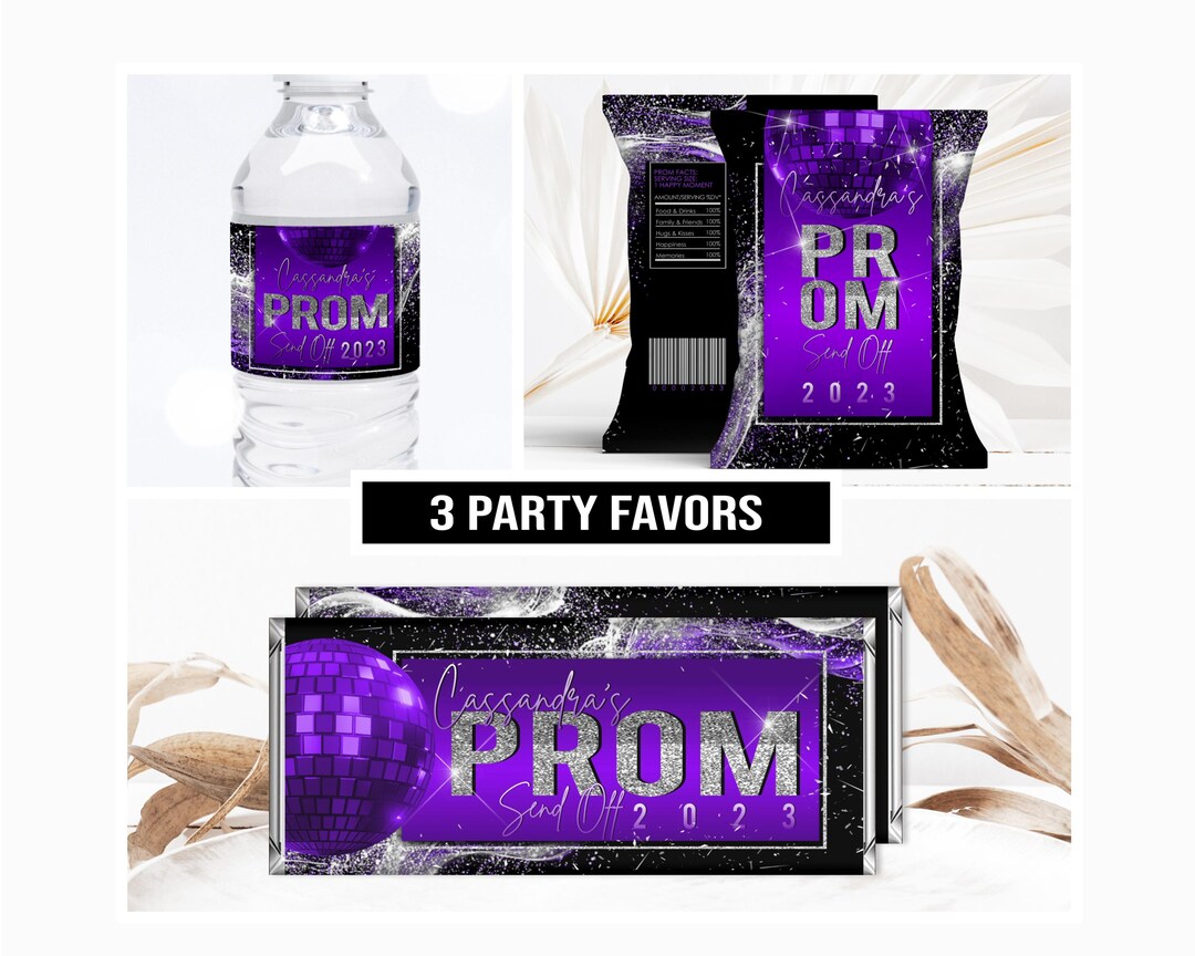 Editable Prom Send off Purple Silver Black Party Favor, Prom Silver ...