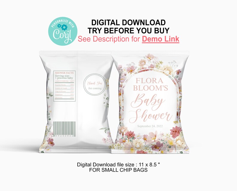 Editable Spring Flowers Chip Bag Label Printable Baby in Bloom ...