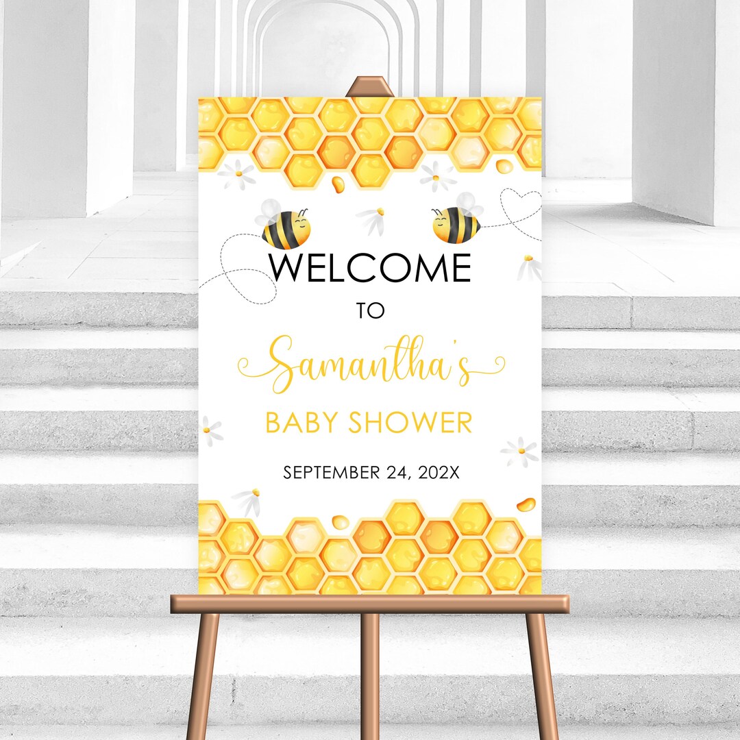 Editable Bee Welcome Sign Honeycomb Daisy Baby Shower Welcome Sign ...