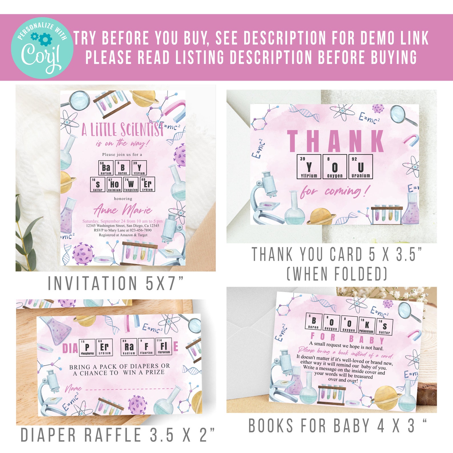 Editable Science Baby Shower Invitation Our Little Scientist Girl ...