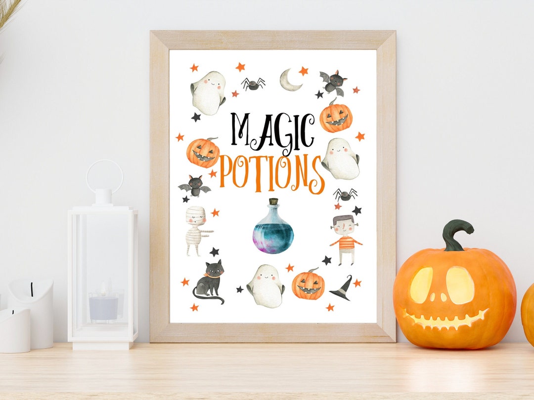 Halloween Magic Potions Party Sign Table Decor Halloween Pumpkin Orange ...