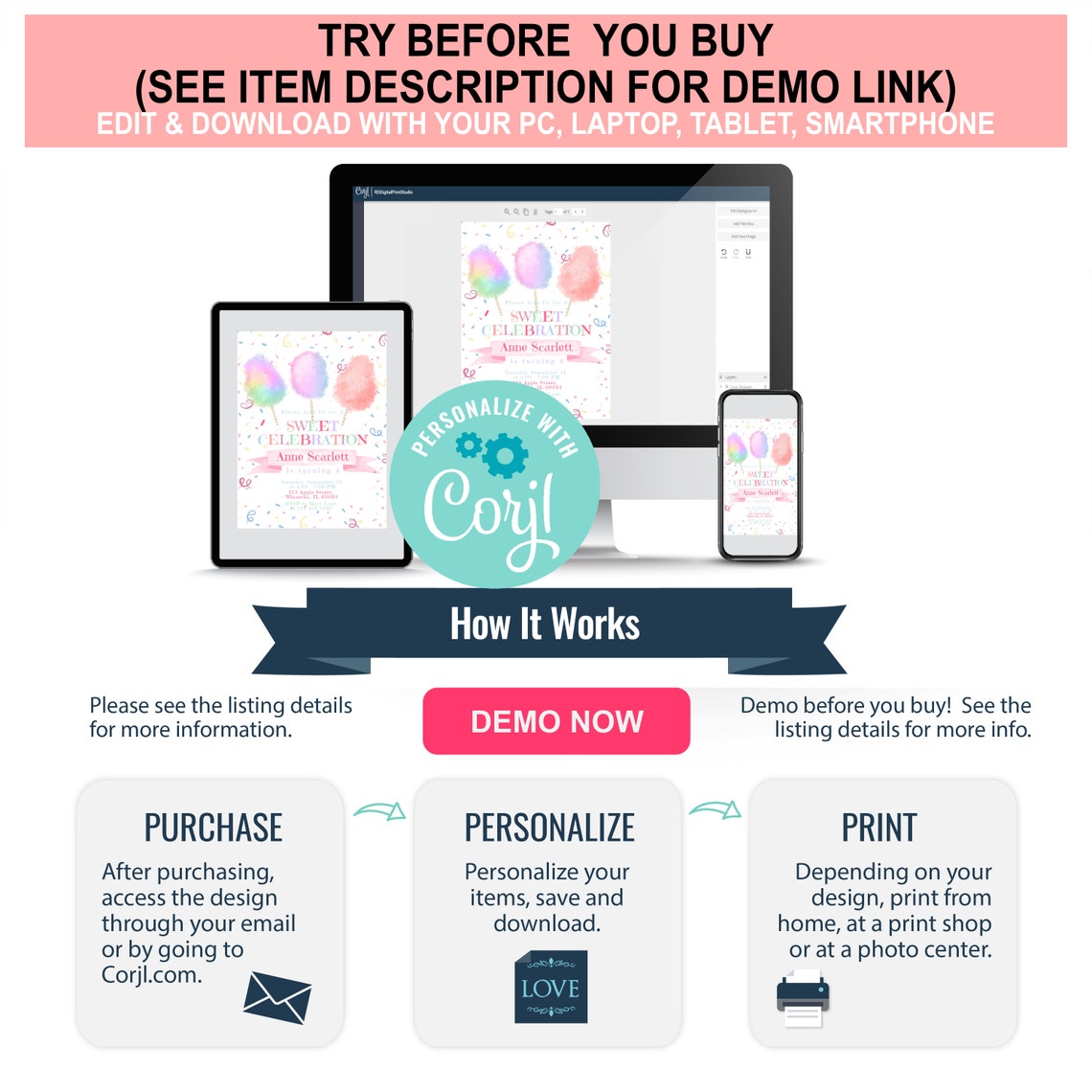 Editable Cotton Candy Invitation Cotton Candy Birthday Party - Etsy