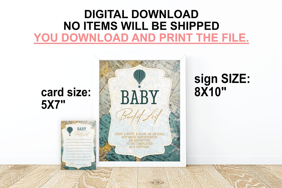 Hot Air Balloon Baby Bucket List Sign Card Baby Gender Neutral Baby ...