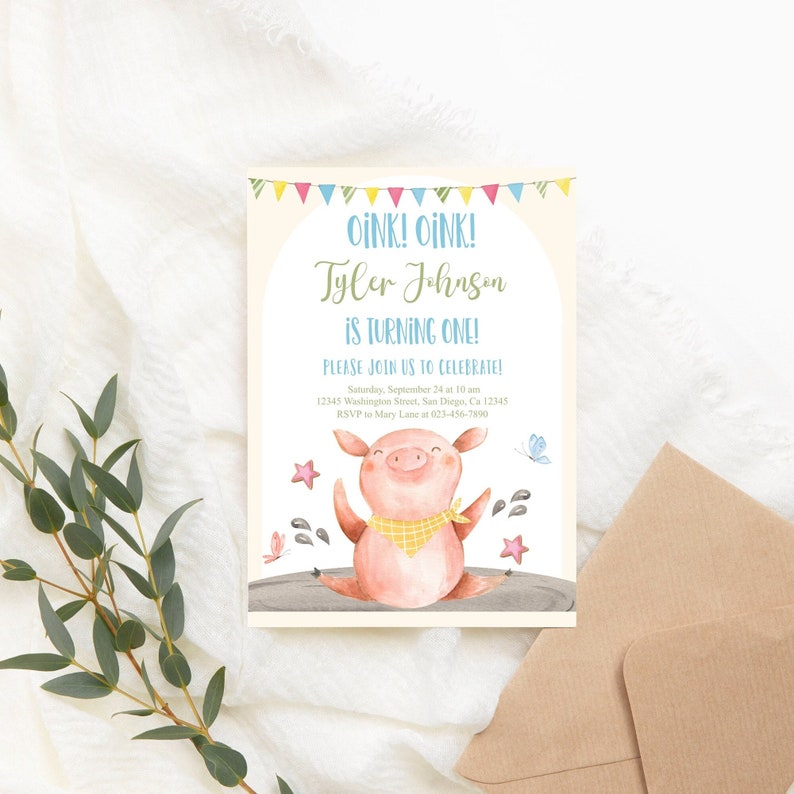 Editable Pig Birthday Invitation Pig Birthday Party Invite - Etsy