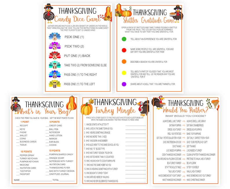 Thanksgiving Game Bundle Pack Thanksgiving Games Set - Etsy