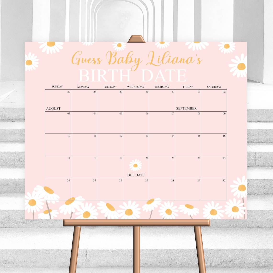 Editable Daisy Baby Due Date Calendar Game Guess Baby's - Etsy