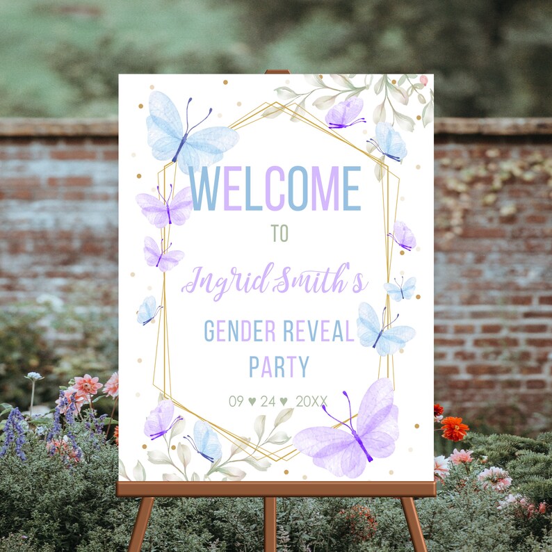Editable Butterfly Welcome Sign Blue Purple Welcome Sign - Etsy