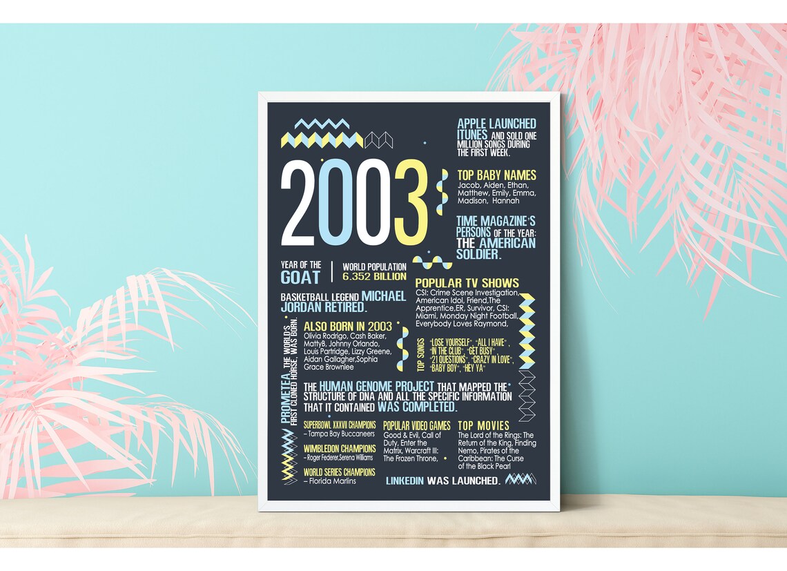 2003 Birthday Year Poster, 23rd Anniversary Gift (printable Download ...