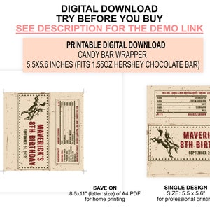 Editable Rodeo Candy Bar Wrapper Label Rodeo Horse Favor Label Birthday ...