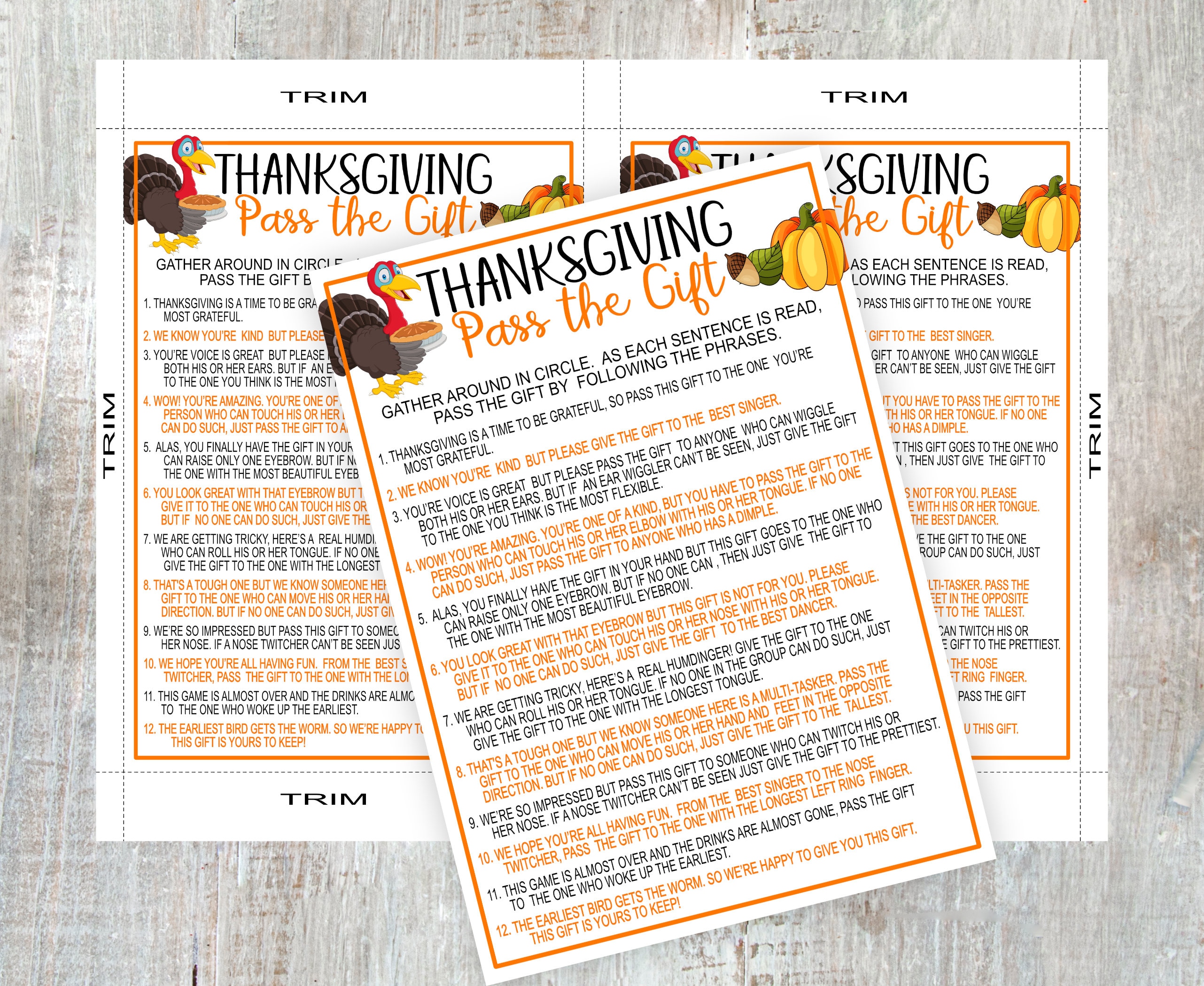 Thanksgiving Game Printable Thanksgiving Pass the Gift - Etsy