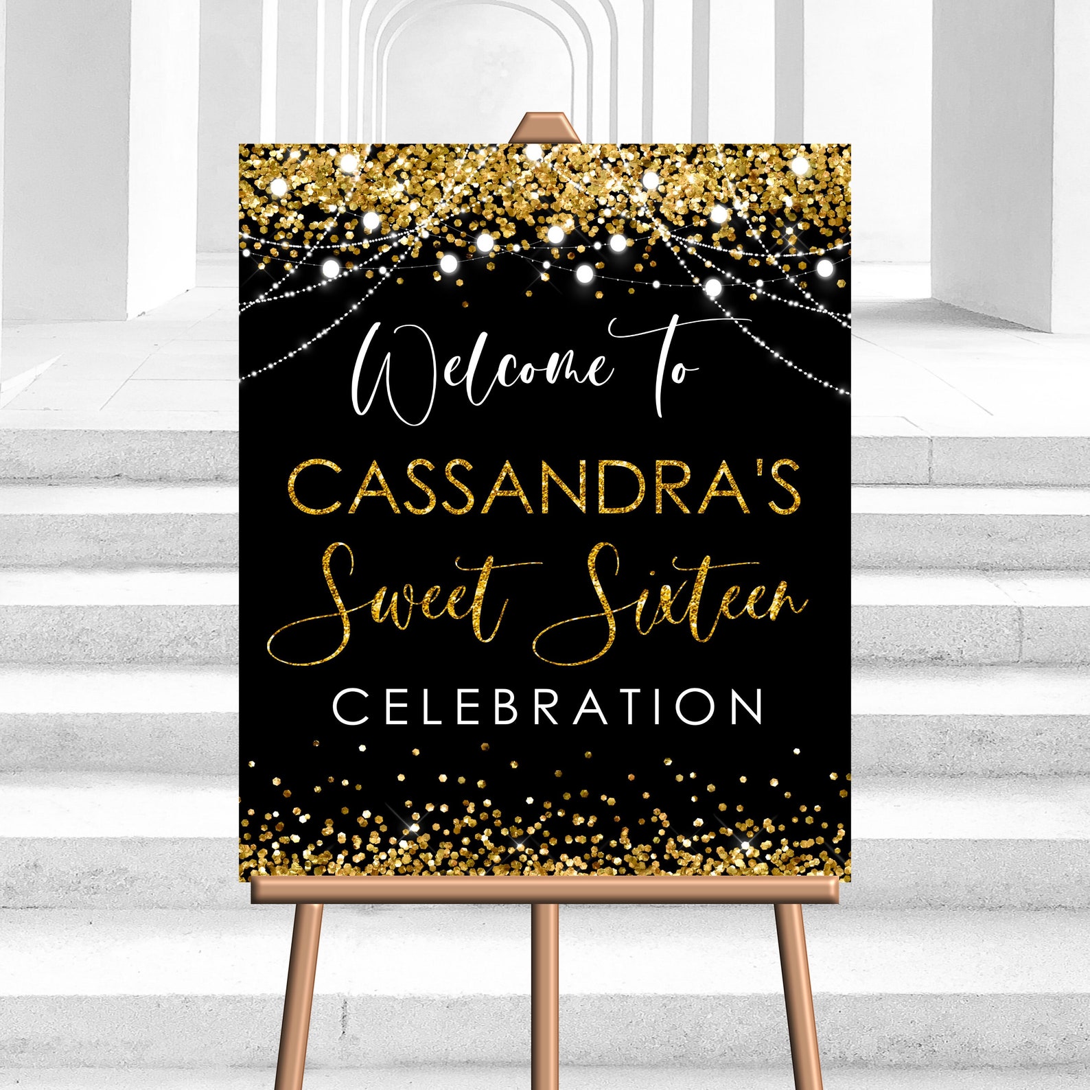 Editable Gold Black Welcome Sign Birthday Party Gold Glitter - Etsy