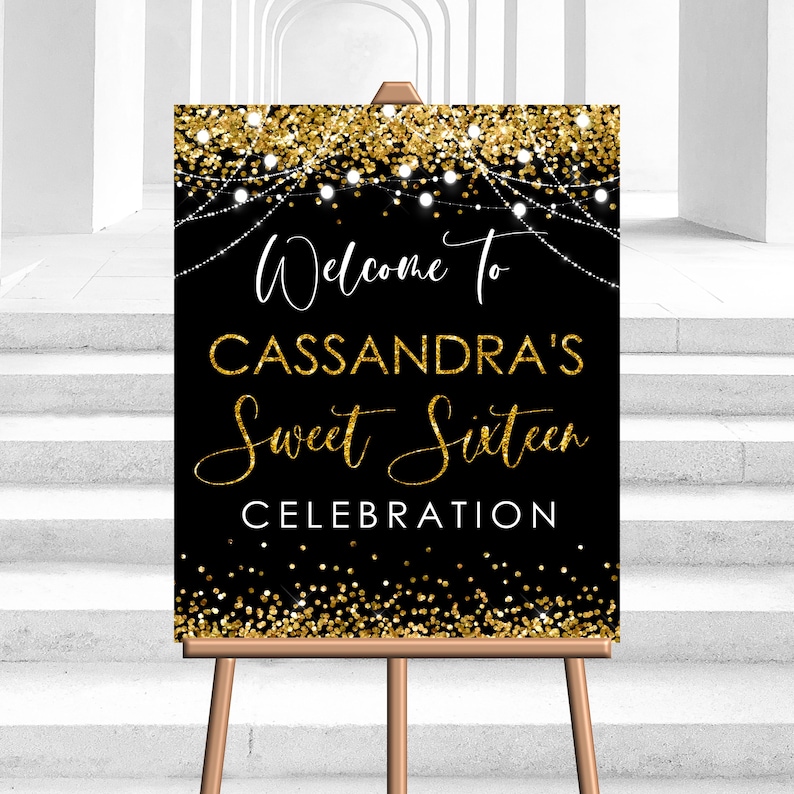 Editable Gold Black Welcome Sign Birthday Party Gold Glitter - Etsy