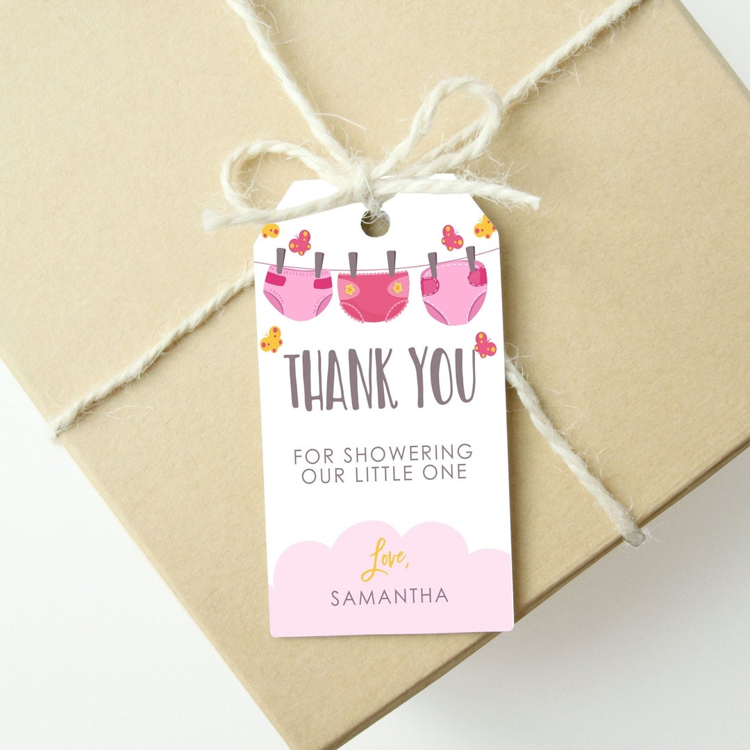 Editable Diaper Pink Thank You Tag Pink Diaper Theme Thank You Pink ...