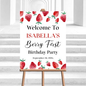 Editable Strawberry Welcome Sign Berry First Birthday Party Sign Decor ...