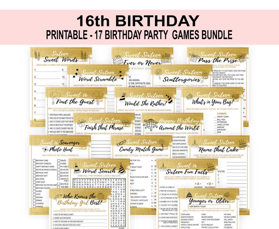 16th Birthday Party Games, Gold Sweet Sixteen Birthday Game, Birthday ...