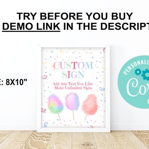 Editable Cotton Candy Custom Sign PRINTABLE Pink Cotton Candy Baby ...