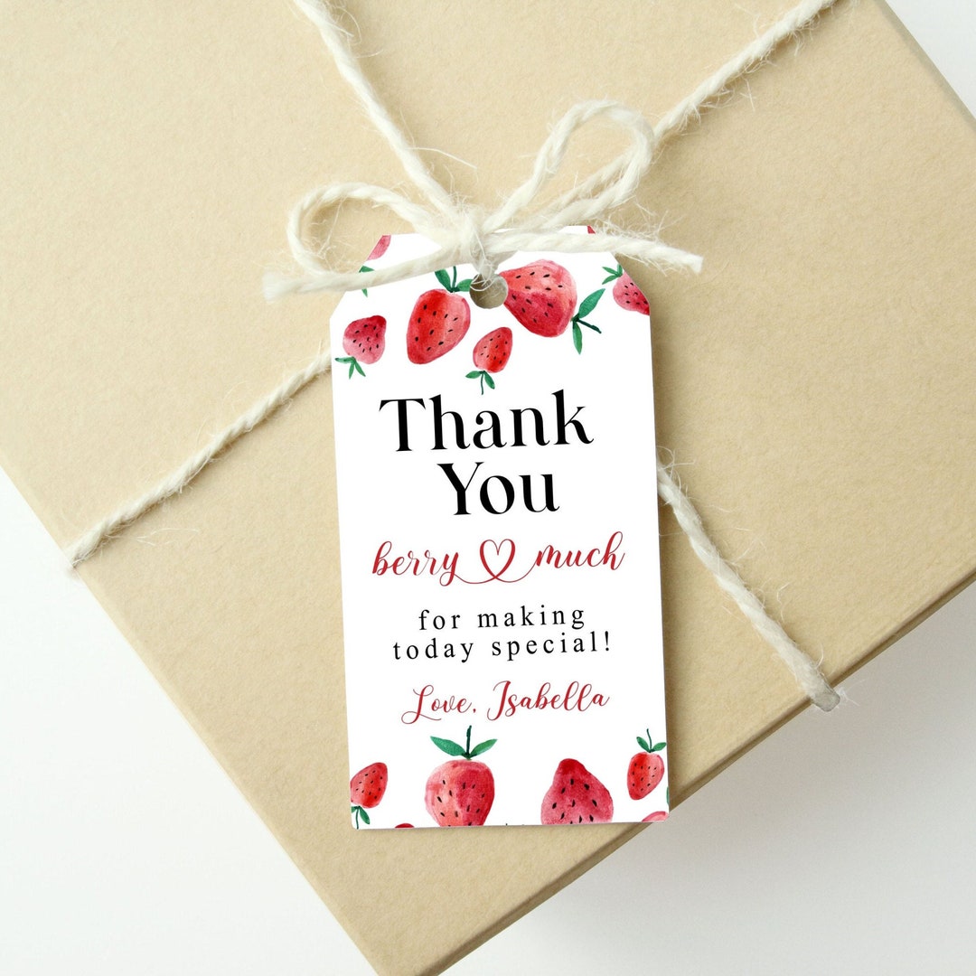 Editable Strawberry Thank You Tag Berry First Birthday Thank You Red ...
