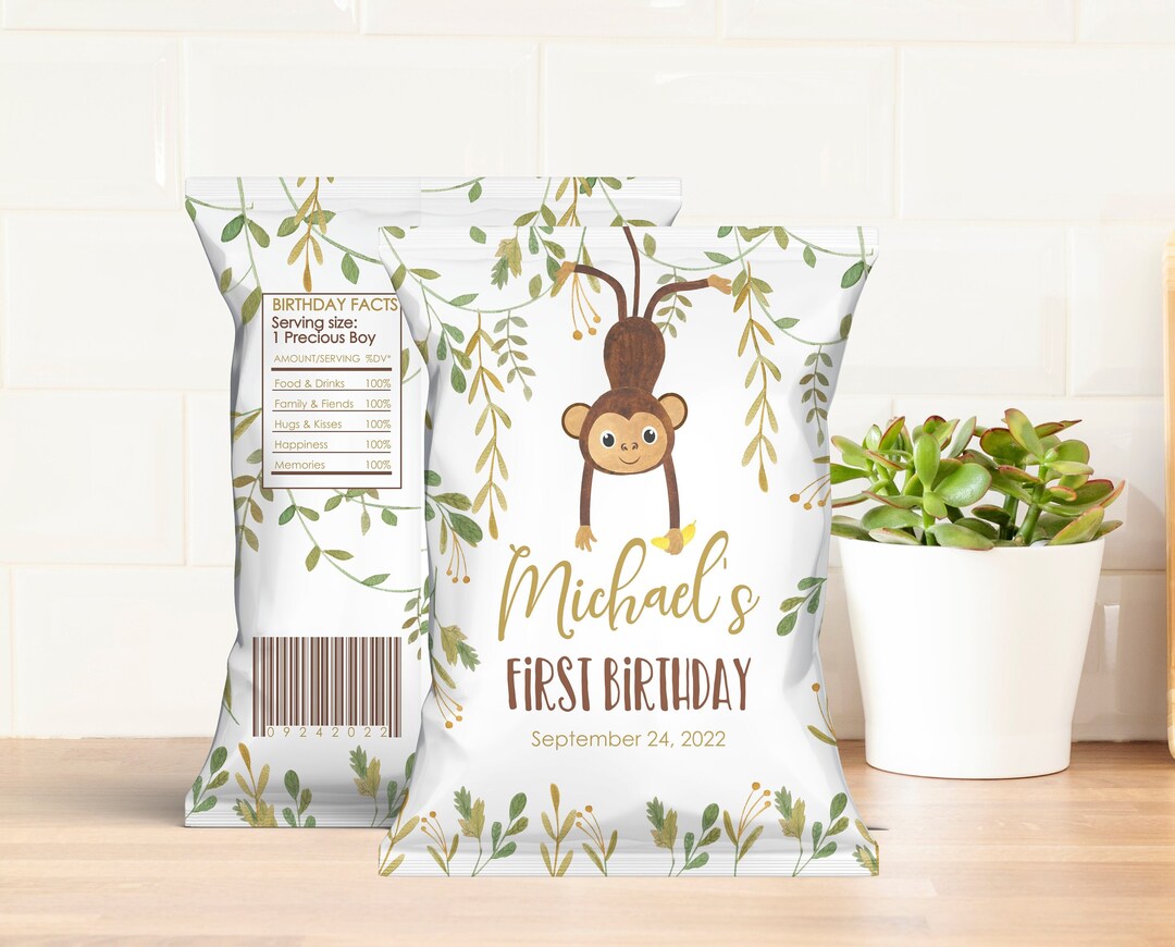 Editable Monkey Chip Bag Label: Jungle Birthday Party Favor (DIY ...