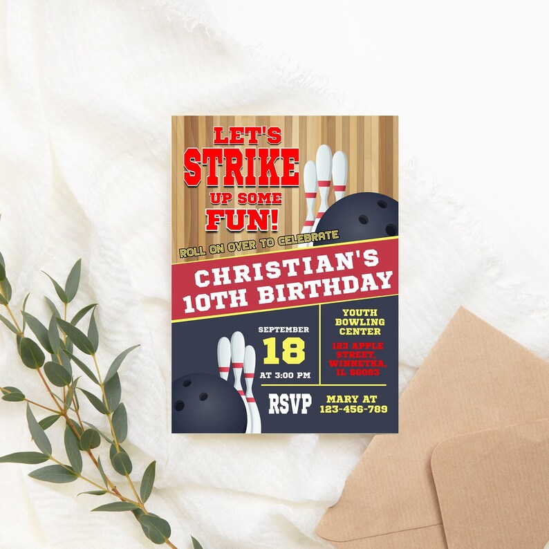Editable Bowling Invitation Strike up Some Fun Boy Bowling - Etsy