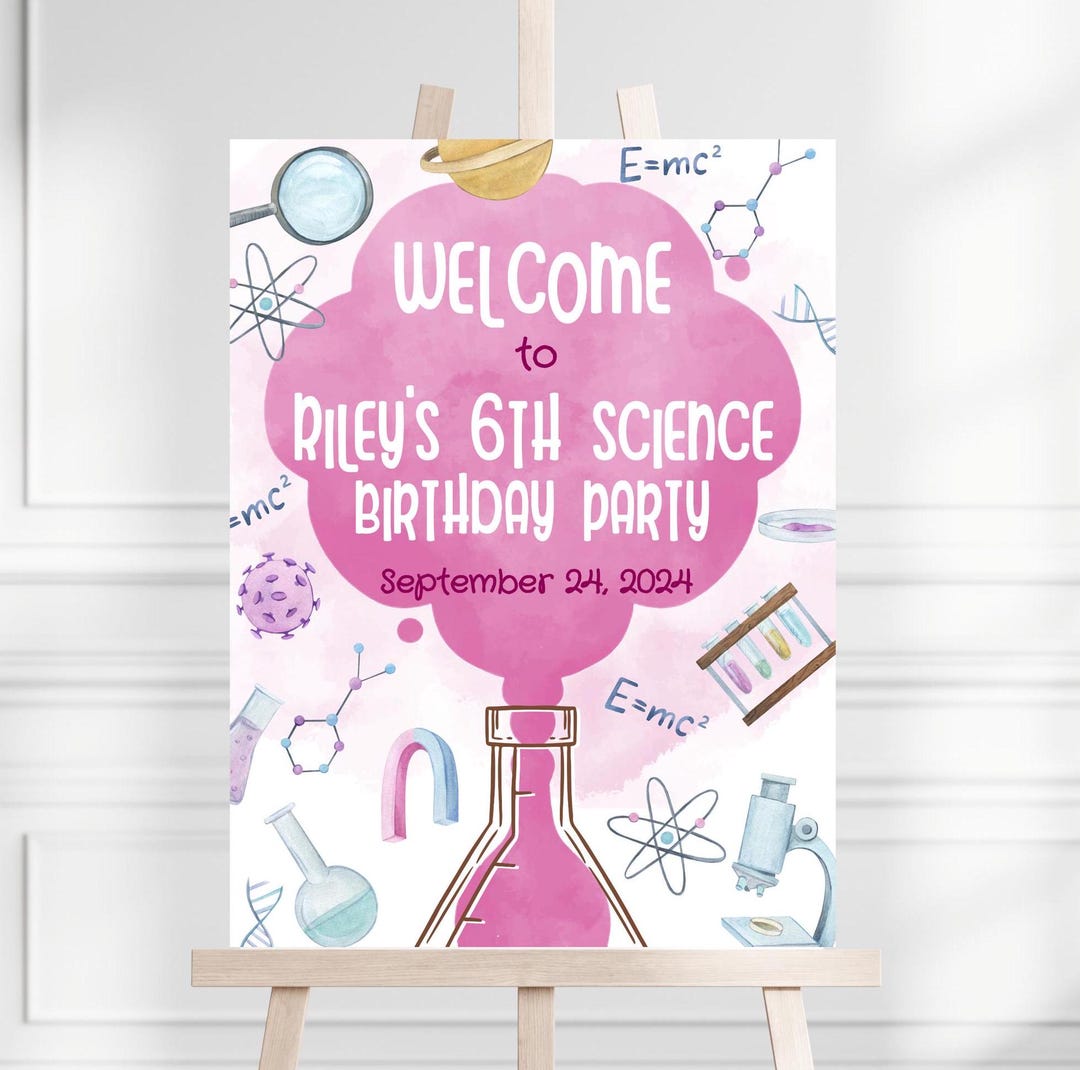 Editable Science Welcome Sign, Pink Science Birthday Party Welcome Sign ...