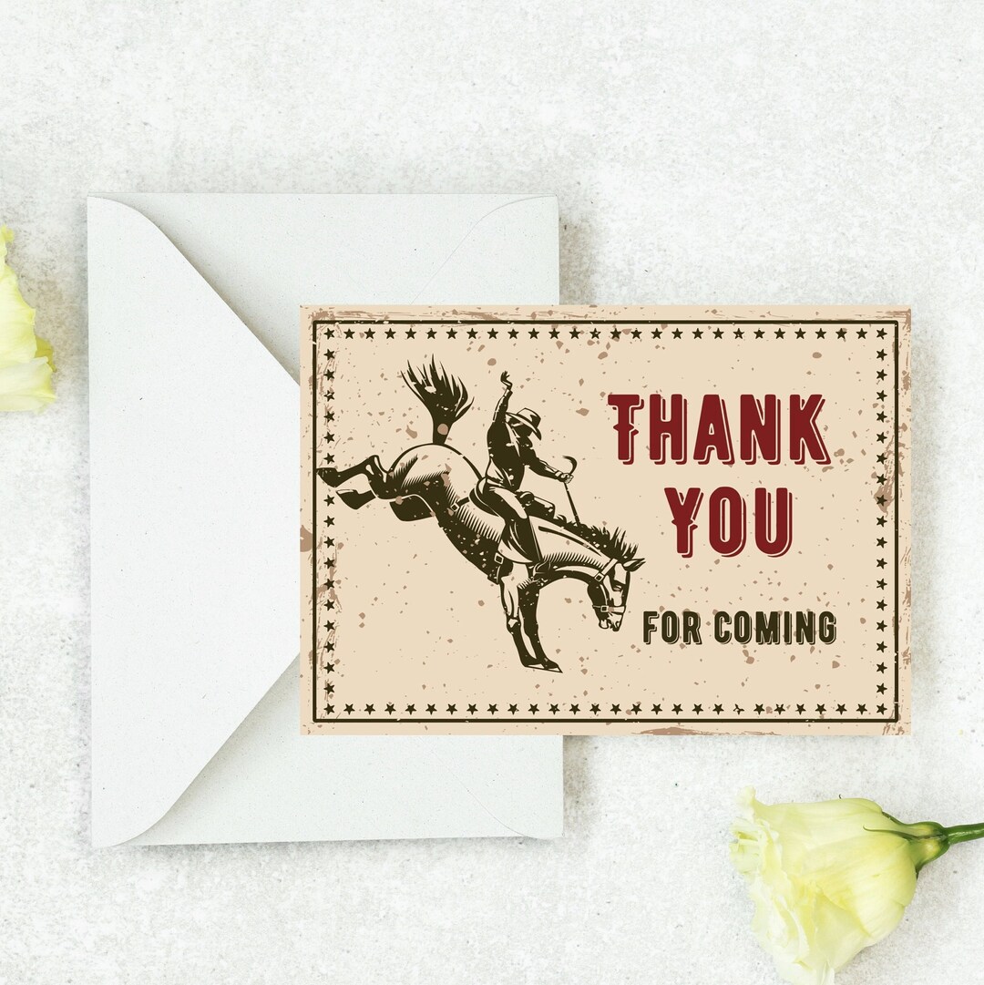 Editable Rodeo Thank You Card Printable Cowboy Rustic Horse Theme Baby ...