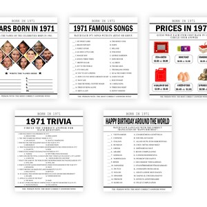 54th Birthday Party Games Born in 1971 Birthday Games Bundle 1971 ...