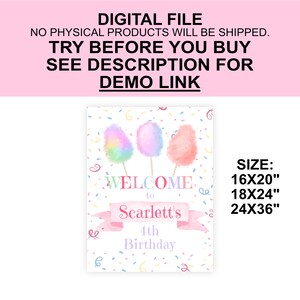 Editable Cotton Candy Welcome Sign Party Cotton Candy Birthday Party ...