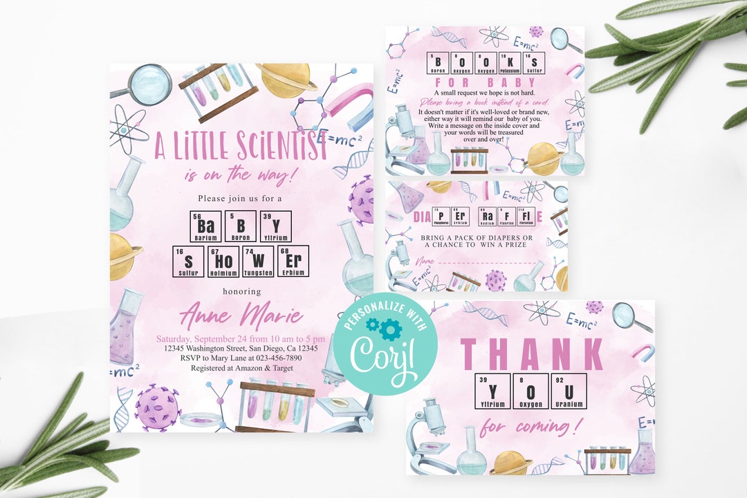 Editable Science Baby Shower Invitation Template Set Little Scientist ...