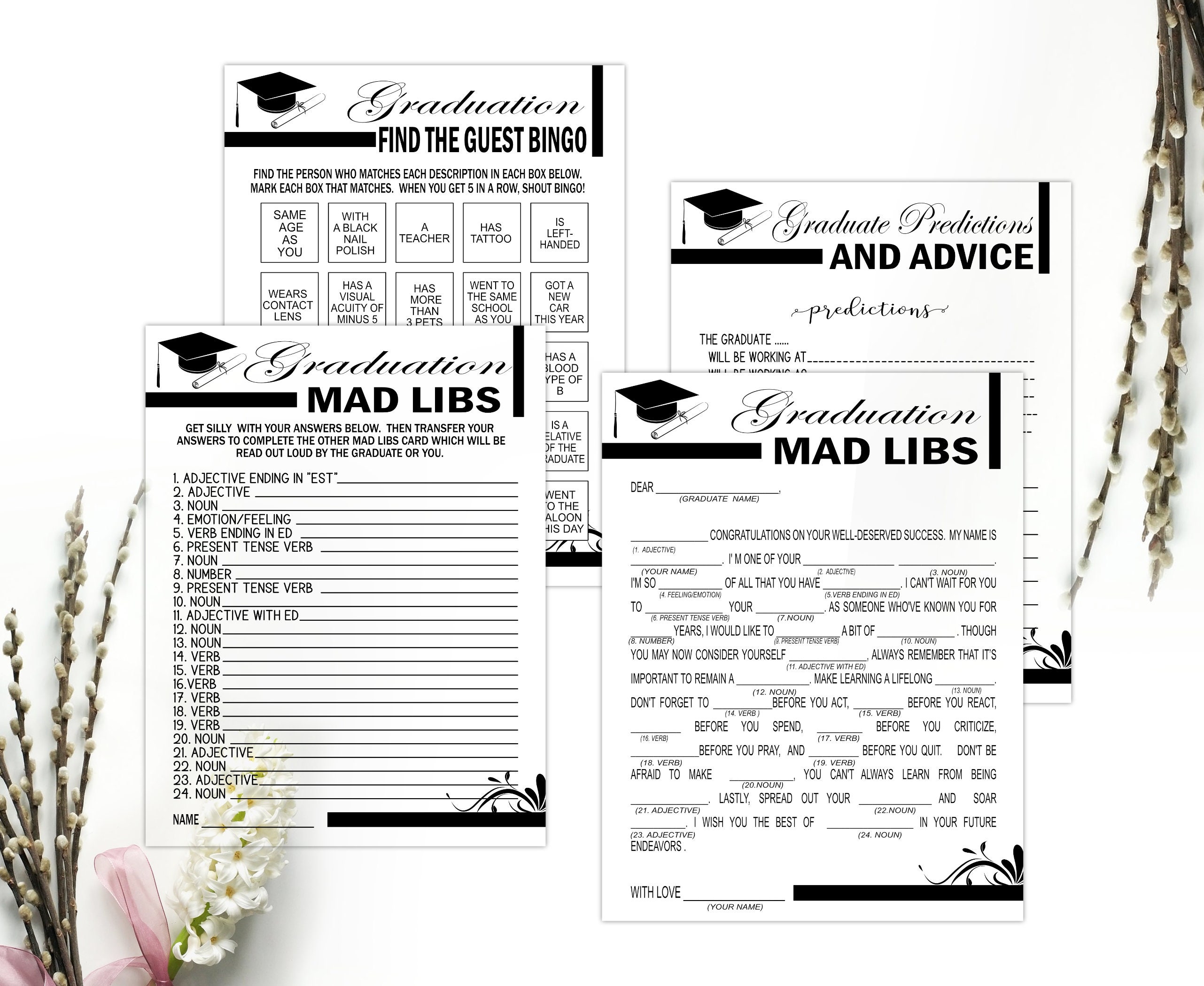 Black White Graduation Party Game Bundle Pack Printable Who - Etsy