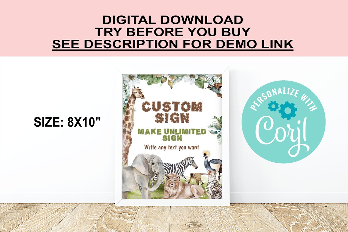 Editable Jungle Custom Sign PRINTABLE Jungle Animals Wild - Etsy