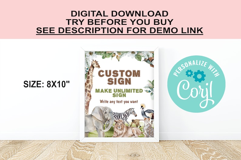 Editable Jungle Custom Sign PRINTABLE Jungle Animals Wild - Etsy