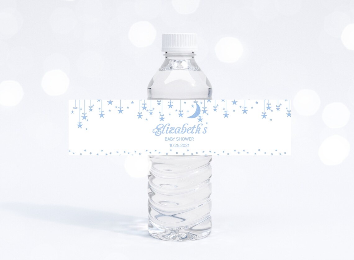 Editable Moon Stars Water Bottle Label Blue Over Moon Stars - Etsy