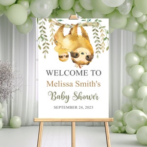 Sloth Baby Shower Welcome Sign: Editable Corjl Template (digital ...