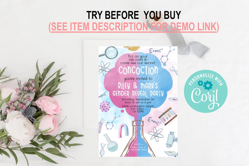 Editable Science Gender Reveal Party Invitation Biology Chemistry ...