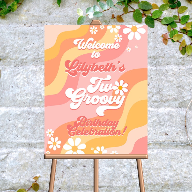 Editable Groovy Birthday Welcome Sign 2nd Birthday Girl Two Groovy ...