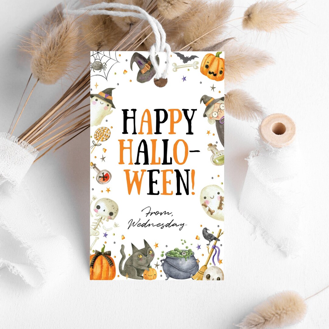 Editable Happy Halloween Gift Tag Trick or Treat Favor Label Ghost ...