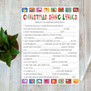 Christmas Game, Christmas Song Lyrics Game, Christmas Game Printable ...