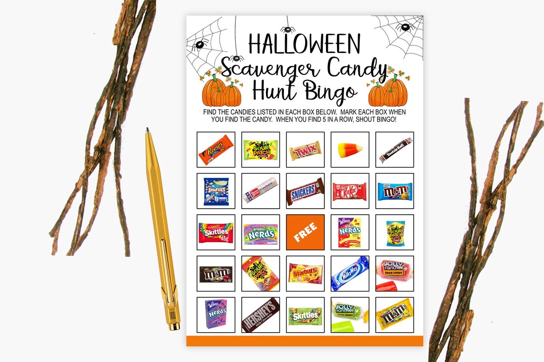 Halloween Scavenger Candy Hunt Bingo, Scavenger Hunt Bingo Game, Candy ...