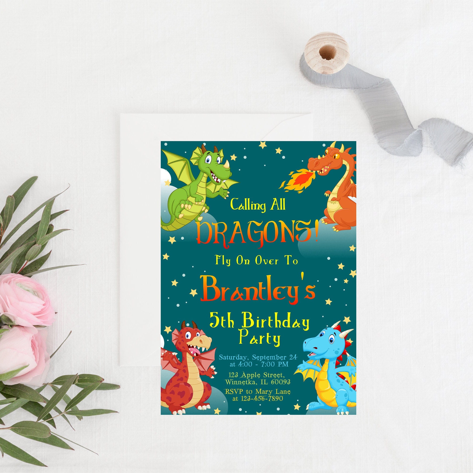 Editable Dragon Birthday Invitation Dragon Birthday Party - Etsy