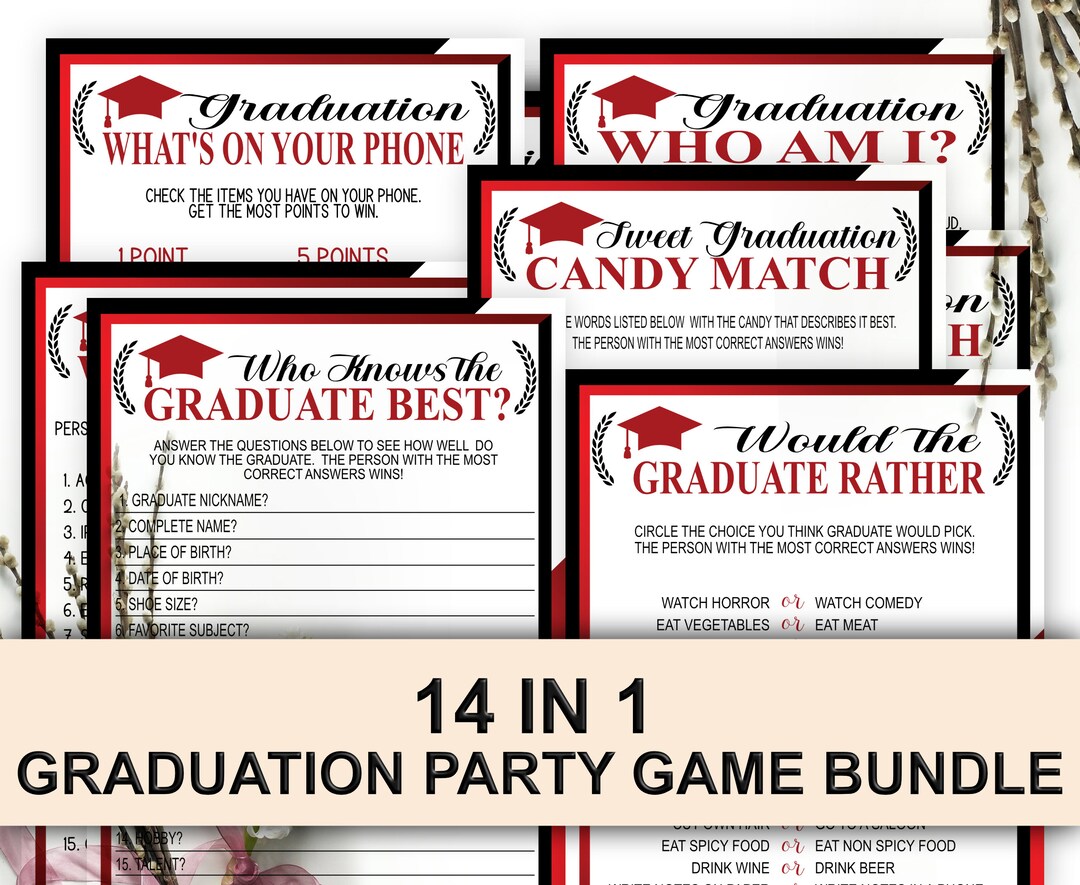 Graduation Party Games Bundle Pack Printable Red Black - Etsy