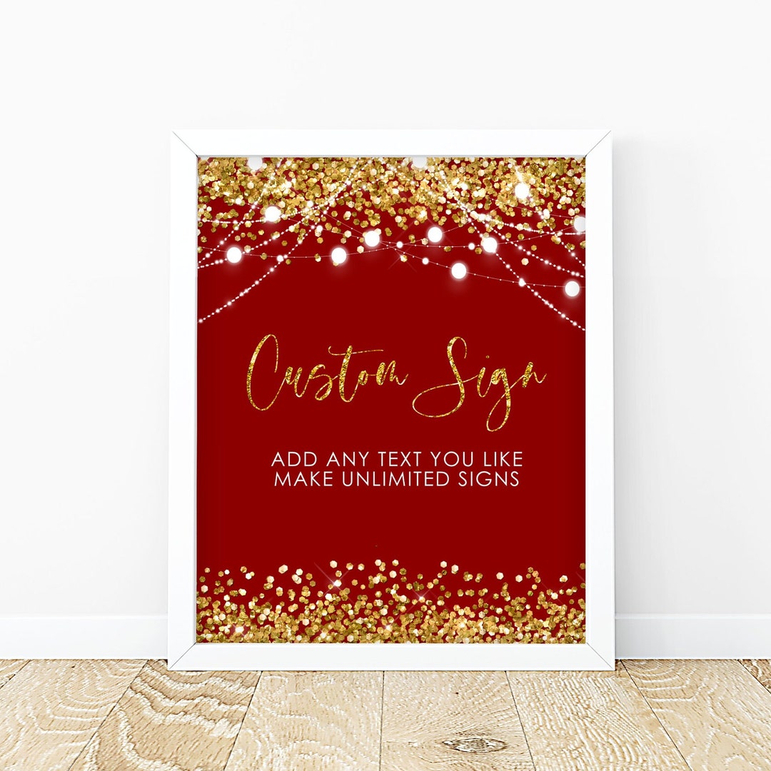 Editable Red Gold Glitter Black Custom Sign Printable Gold Glitter Baby ...