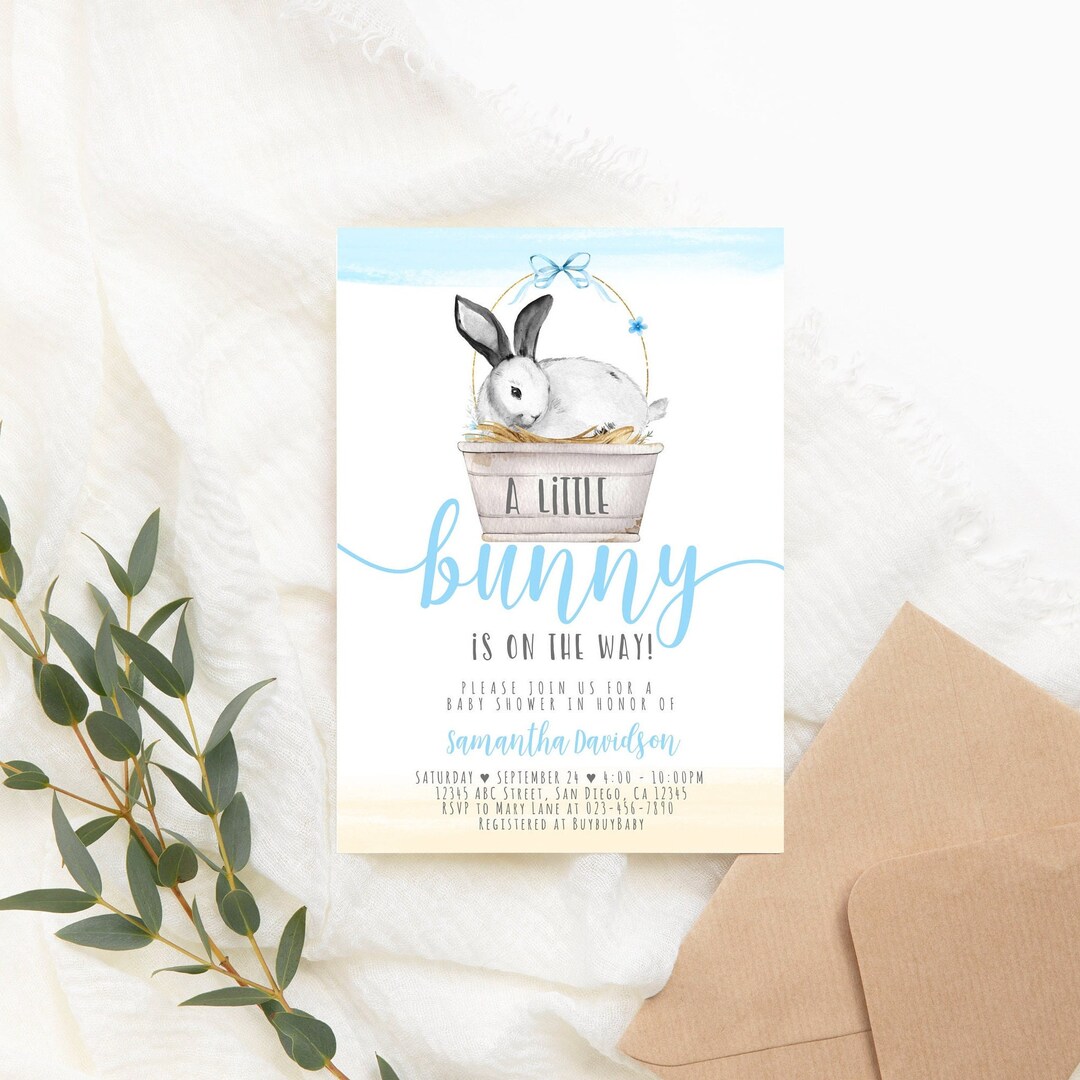 Editable Bunny Baby Shower Invitation Baby Boy Bunny Rabbit - Etsy