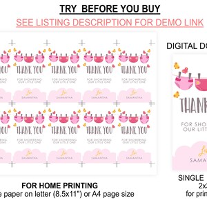 Editable Diaper Pink Thank You Tag Pink Diaper Theme Thank You Pink ...