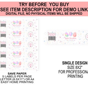 Editable Cotton Candy Water Bottle Label Pink Sweet Cotton Candy Water ...