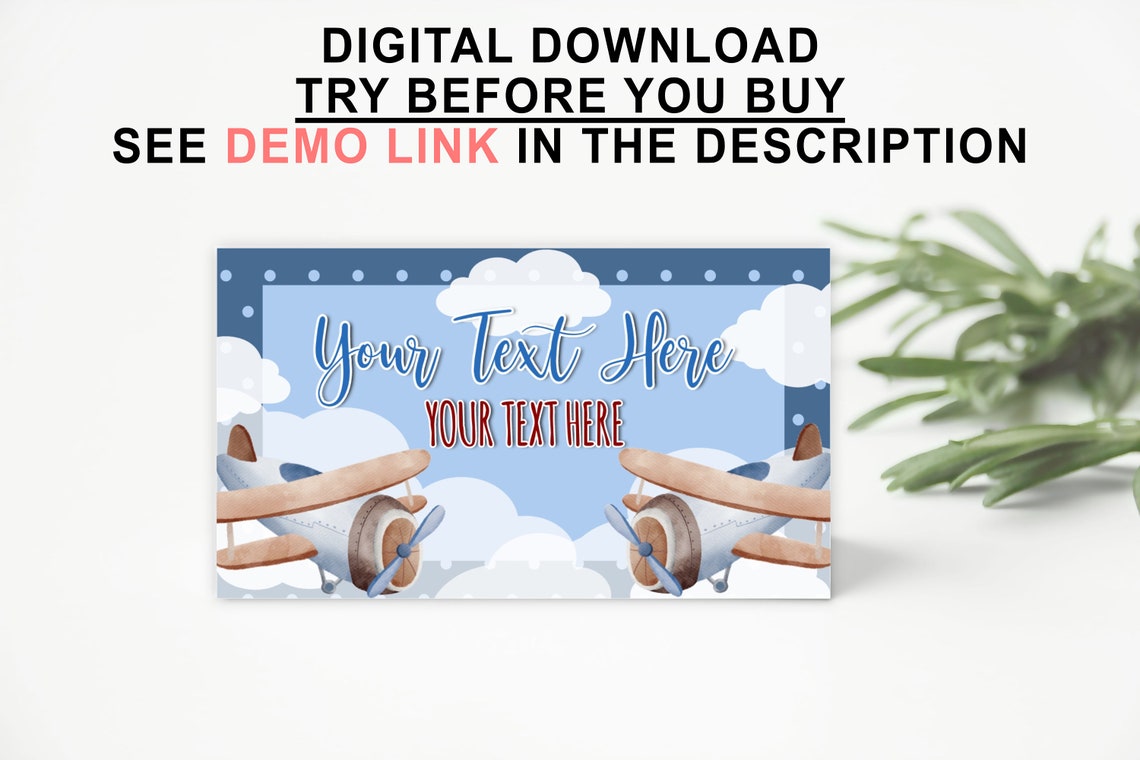 Editable Blue Airplane Food Labels Tent Card Food Card Table - Etsy