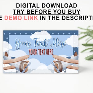 Editable Blue Airplane Food Labels Tent Card Food Card Table Tent Card ...