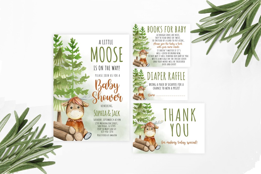 Editable Moose Baby Shower Invitation Set PRINTABLE Antler Charm Gender ...
